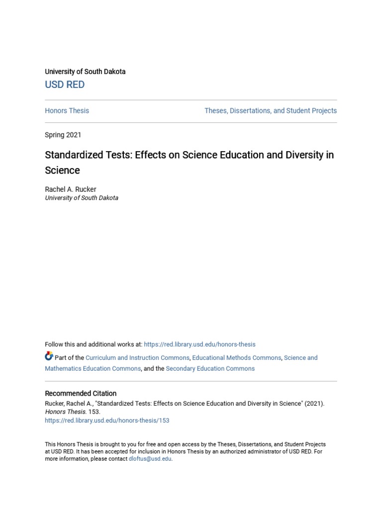 Standardized Tests - Effects On Science Education and Diversity in ...