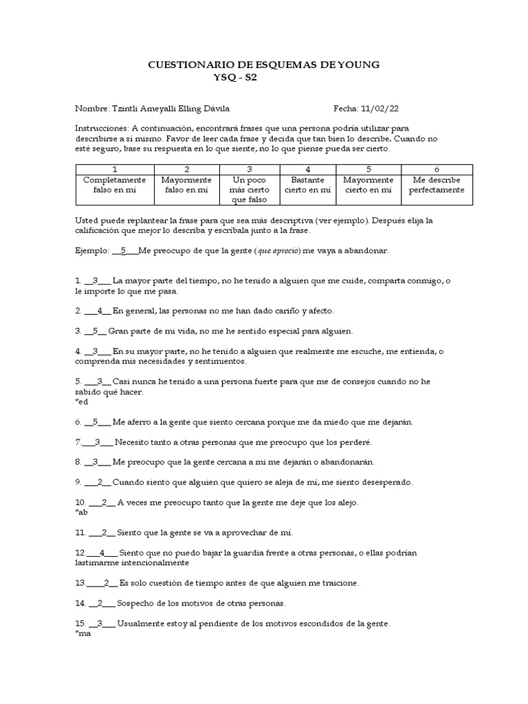 YSQ - Short Español - Resuelto | PDF