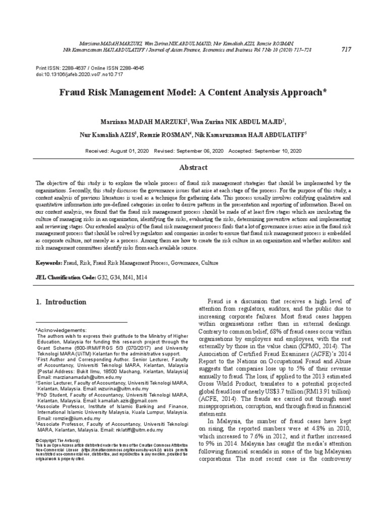 Fraud Risk Management Model (A Content Analysis Approach) - 2020 - 12p ... Fraud Risk Management Model (A Content Analysis Approach) - 2020 - 12p ...