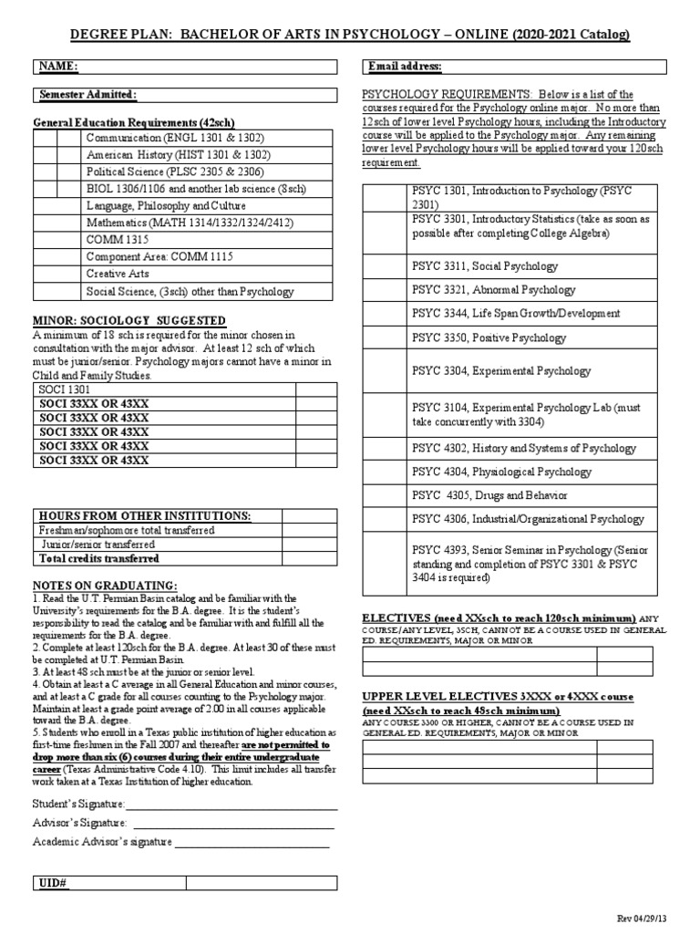 psyc-online-degree-plan-2020-2021 | PDF | Psychology | Bachelor Of Arts