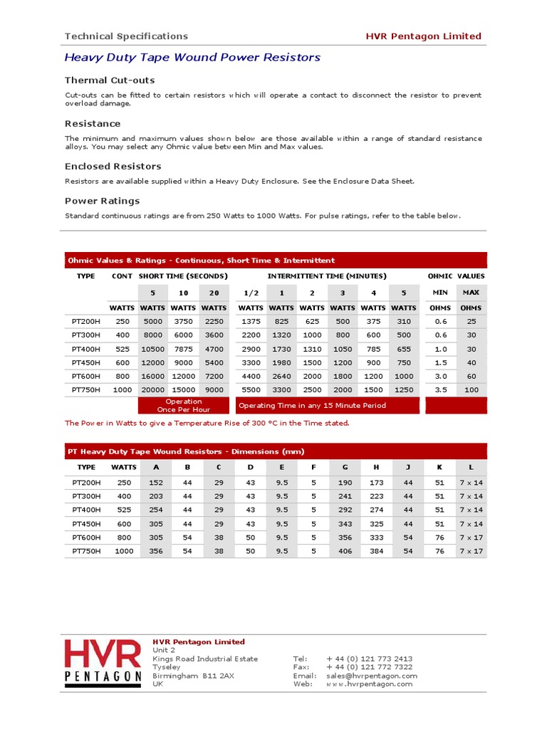 Heavy Duty Tape Wound Resistors Specs | PDF | Resistor | Electrical ...
