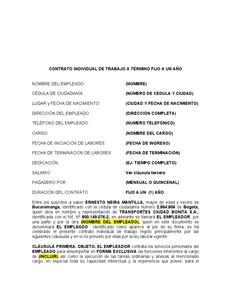 Modelo Contrato A Termino Fijo | PDF | Salario | Derecho laboral
