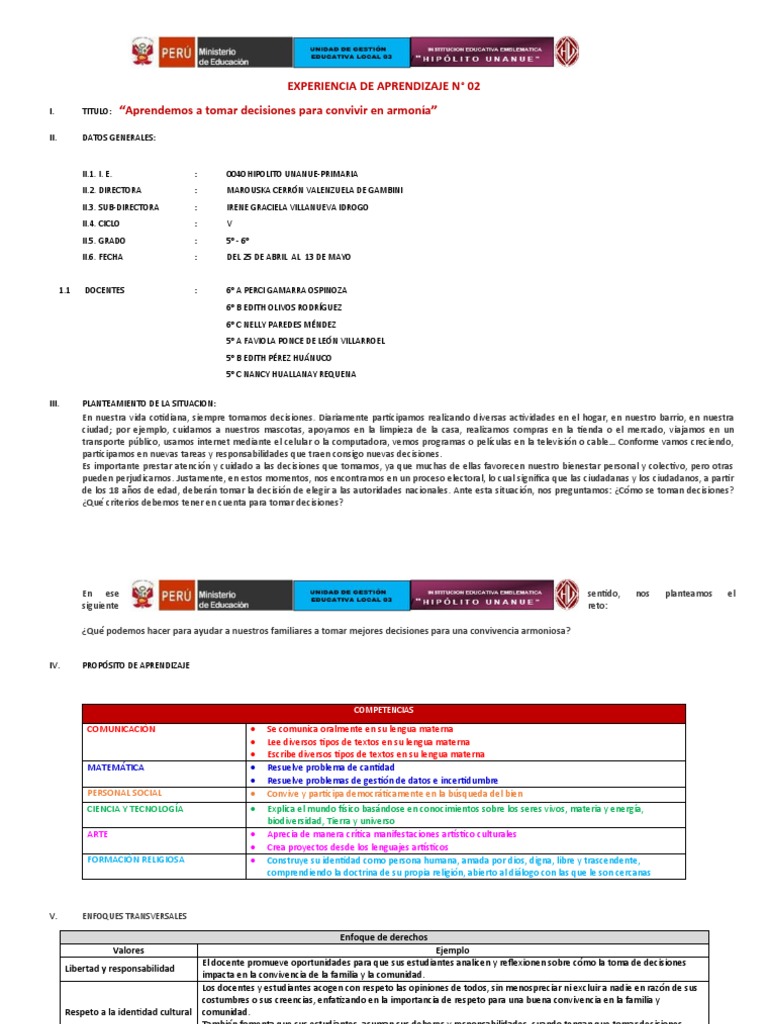 Experiencia de Aprendizaje #02 | PDF | División (Matemáticas) | Familia
