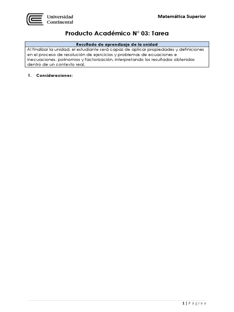 Producto Académico #03: Tarea: Matemática Superior | PDF | Matemáticas | Álgebra