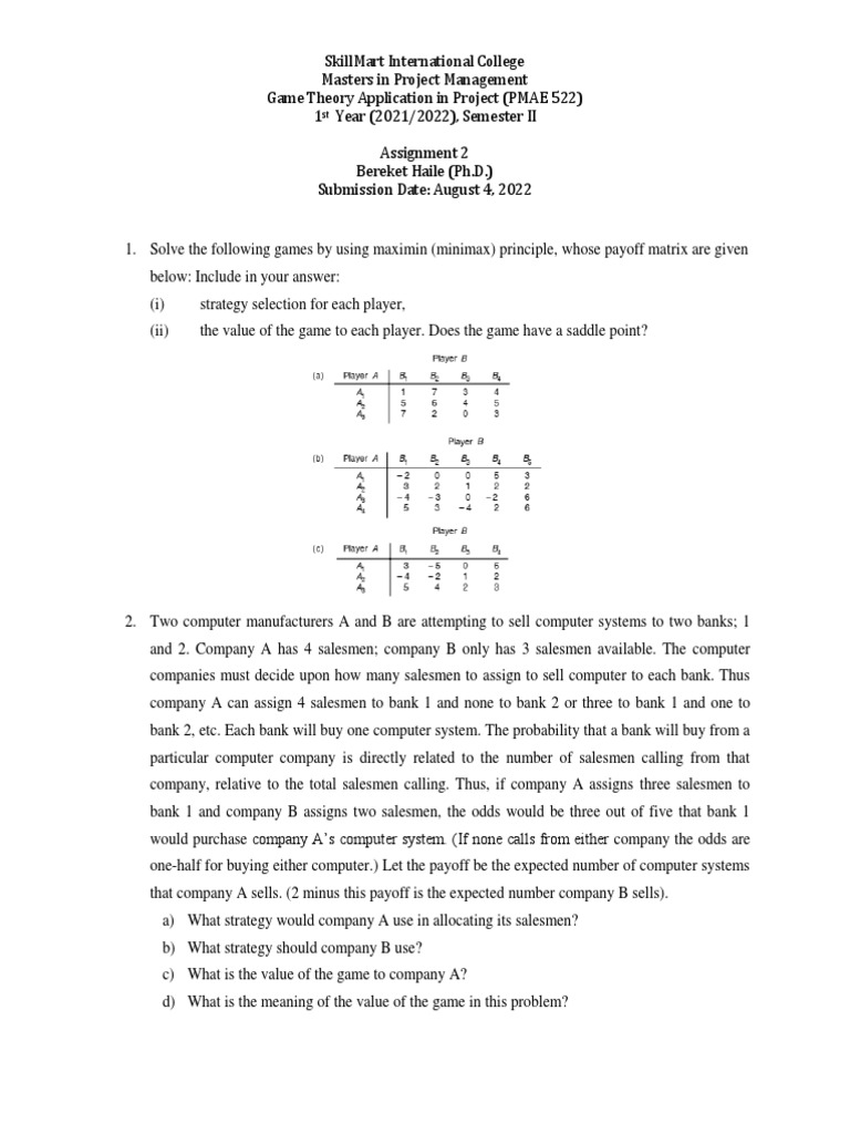 Assignment 2 | PDF | Game Theory | Mathematics