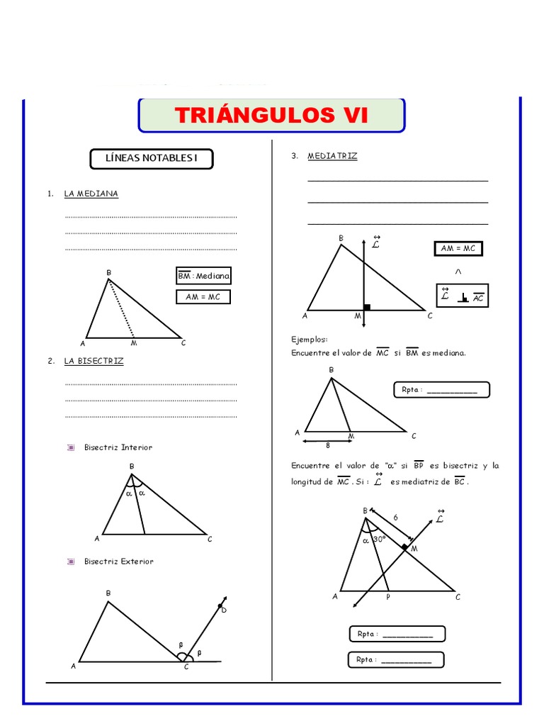PARTE 9 Lineas Notables de Los Triangulos para Segundo de Secundaria | PDF | Triángulo ...
