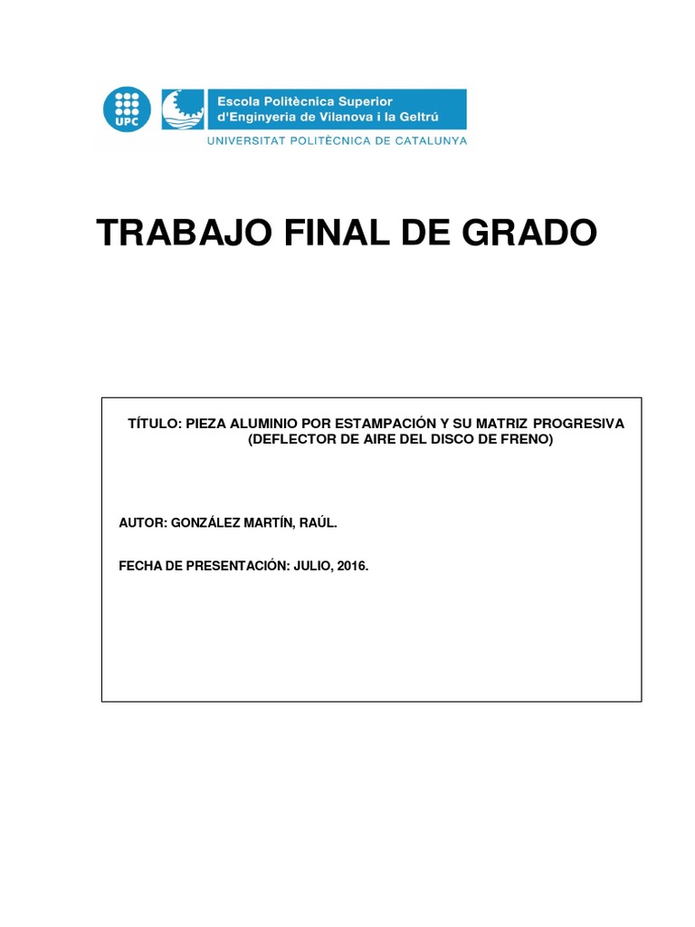 Diseño de matriz progresiva para deflector de freno | PDF | Ingeniería ...
