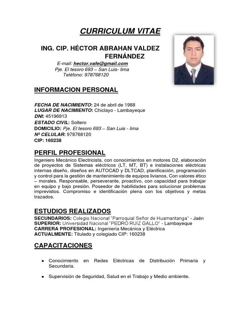 CV - Hector Valdez - Sup Inst | PDF | Ingeniería