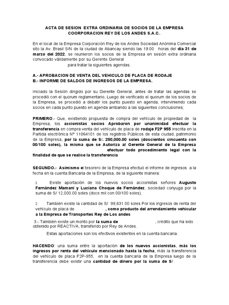 Acta de Venta de Vehiculo | PDF | Business | Economias