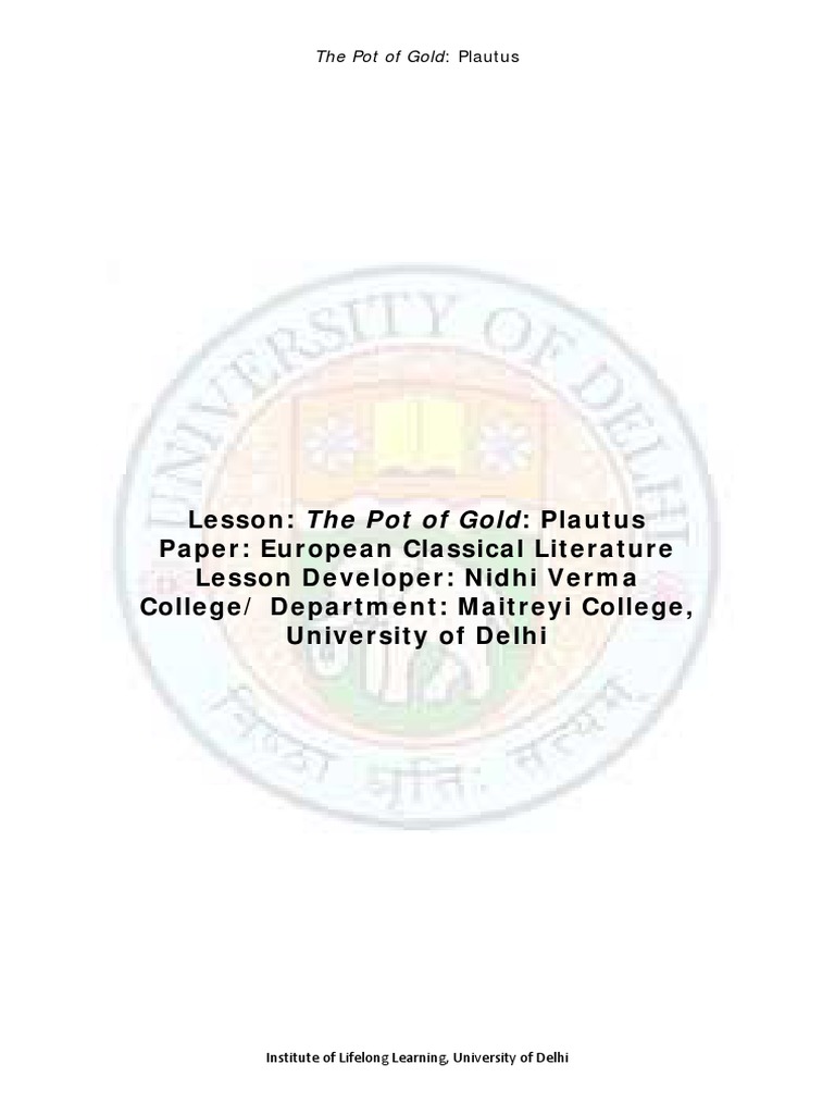 The Pot of Gold Plautus | PDF