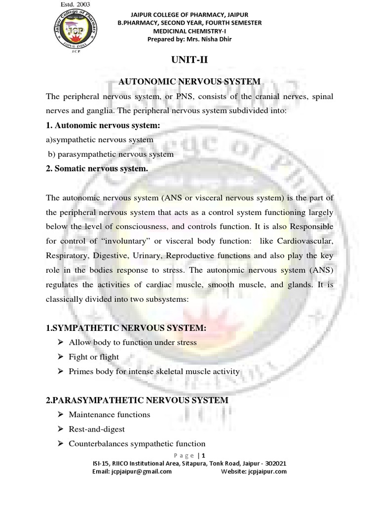 Autonomic Nervous System Overview | PDF | Autonomic Nervous System | Nervous System