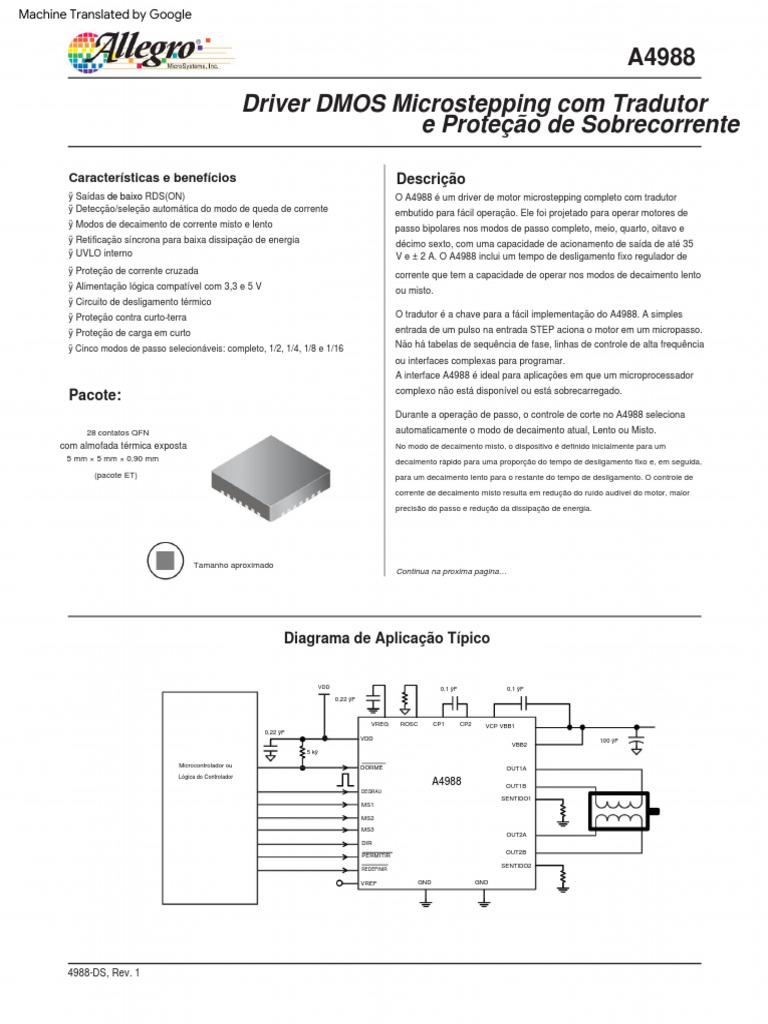 A4988 Datasheet | PDF | Rede elétrica | Engenharia Elétrica