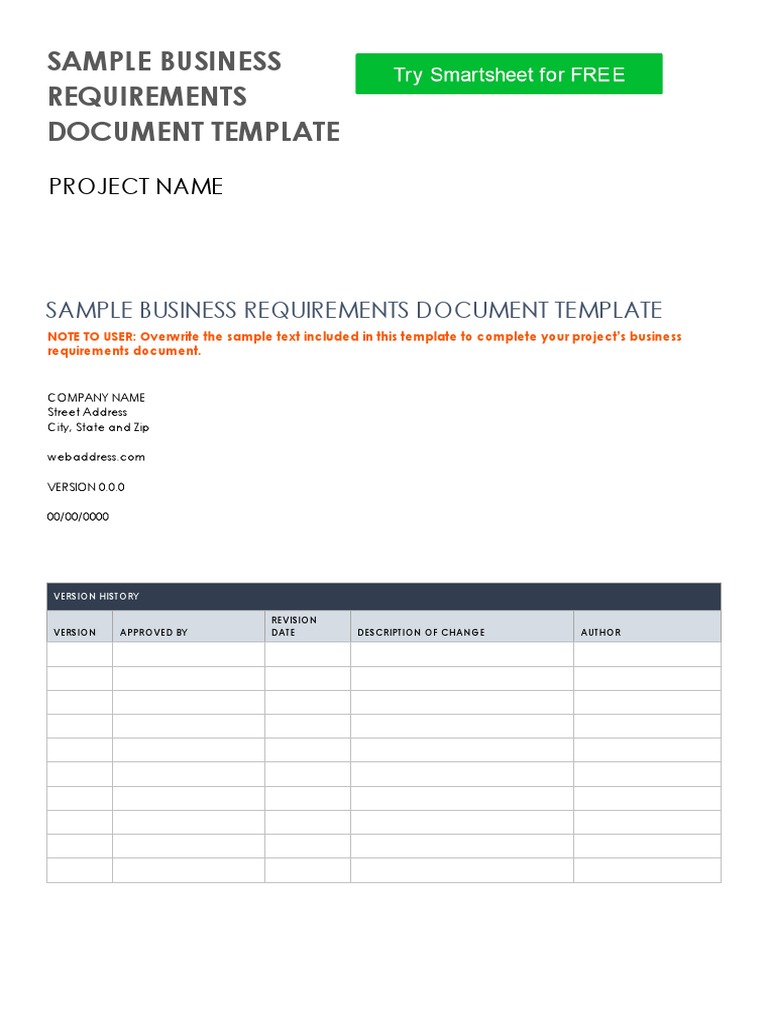 IC Sample Business Requirements Document Template 11238 PDF | PDF ...