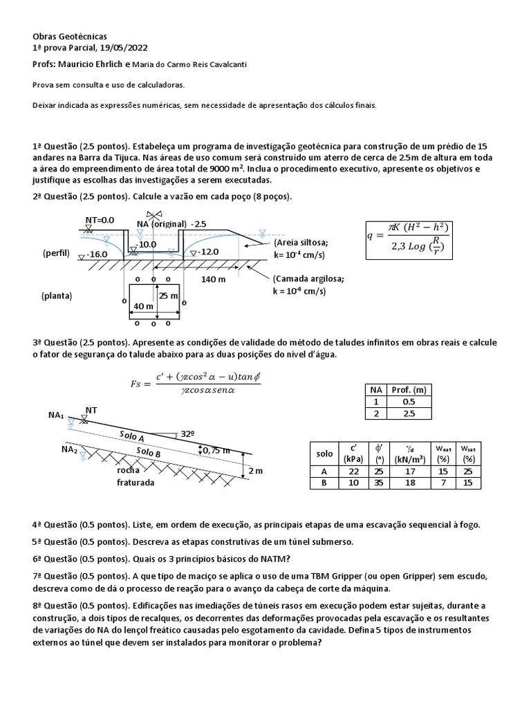 Obras Geotécnicas prova 19/05 | PDF | Geociências