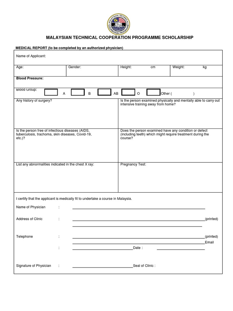 Medical Report Form MTCP Scholarship | PDF