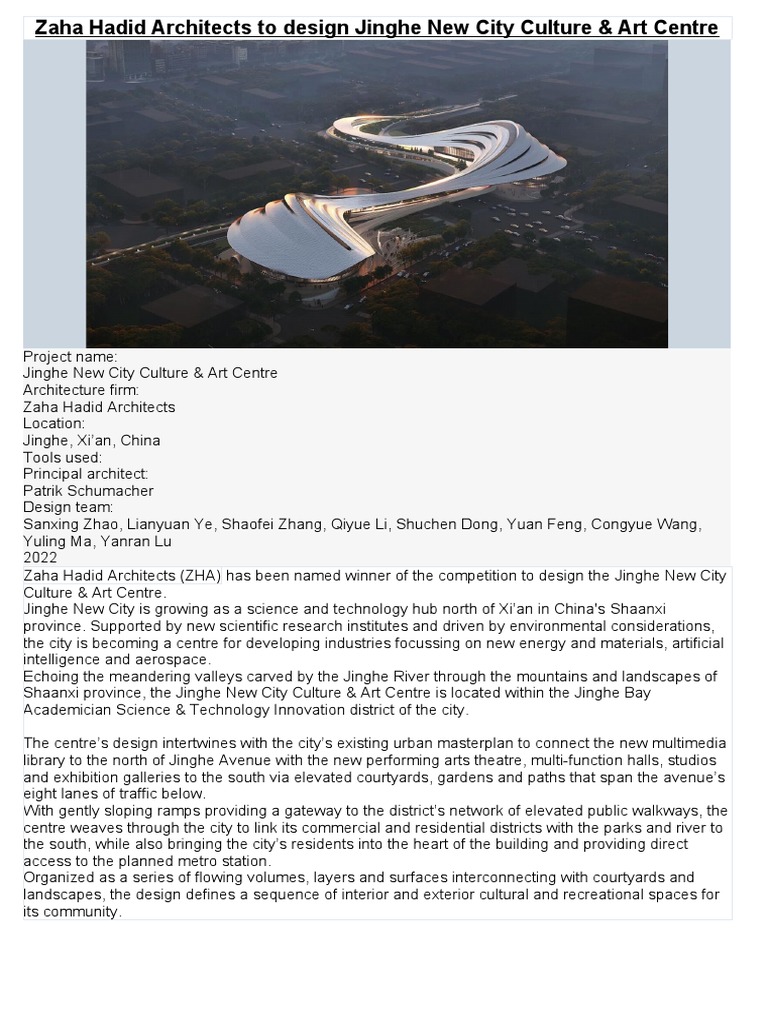 Zaha Hadid's Jinghe Culture Center Design | PDF | Social Science