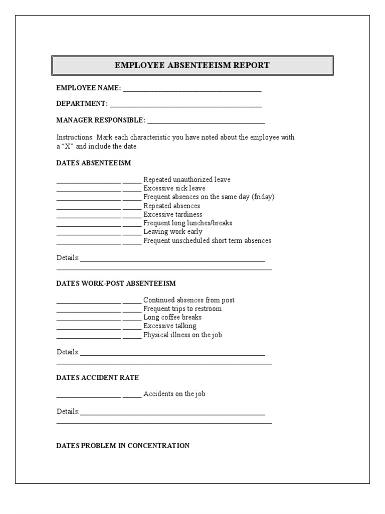 Employee Absenteeism Form | PDF