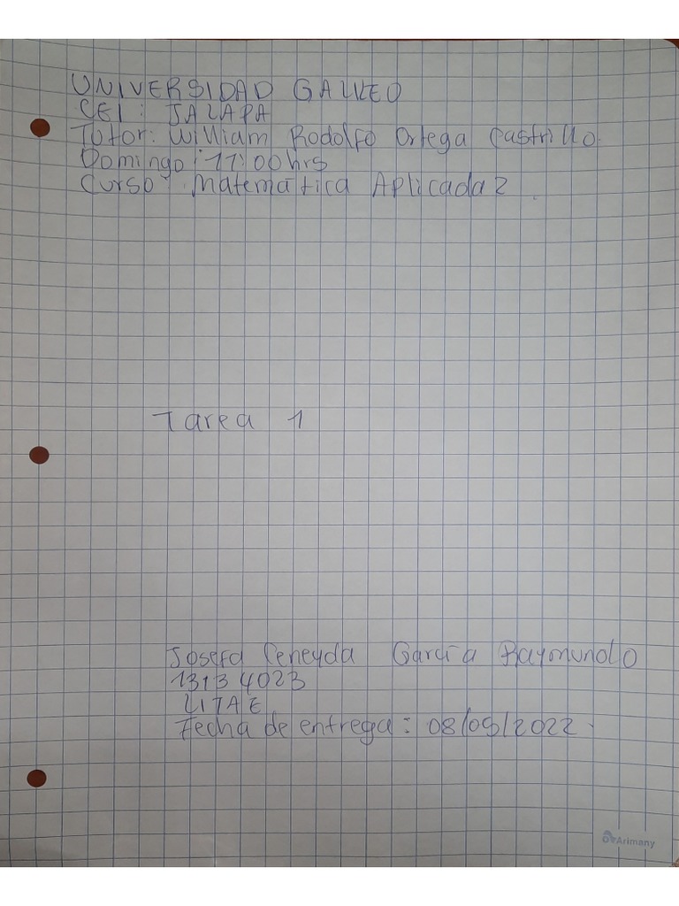Tarea 1 Matematica Aplicada 2 Cei Domingo 11hrs | PDF Tarea 1 Matematica Aplicada 2 Cei Domingo 11hrs | PDF