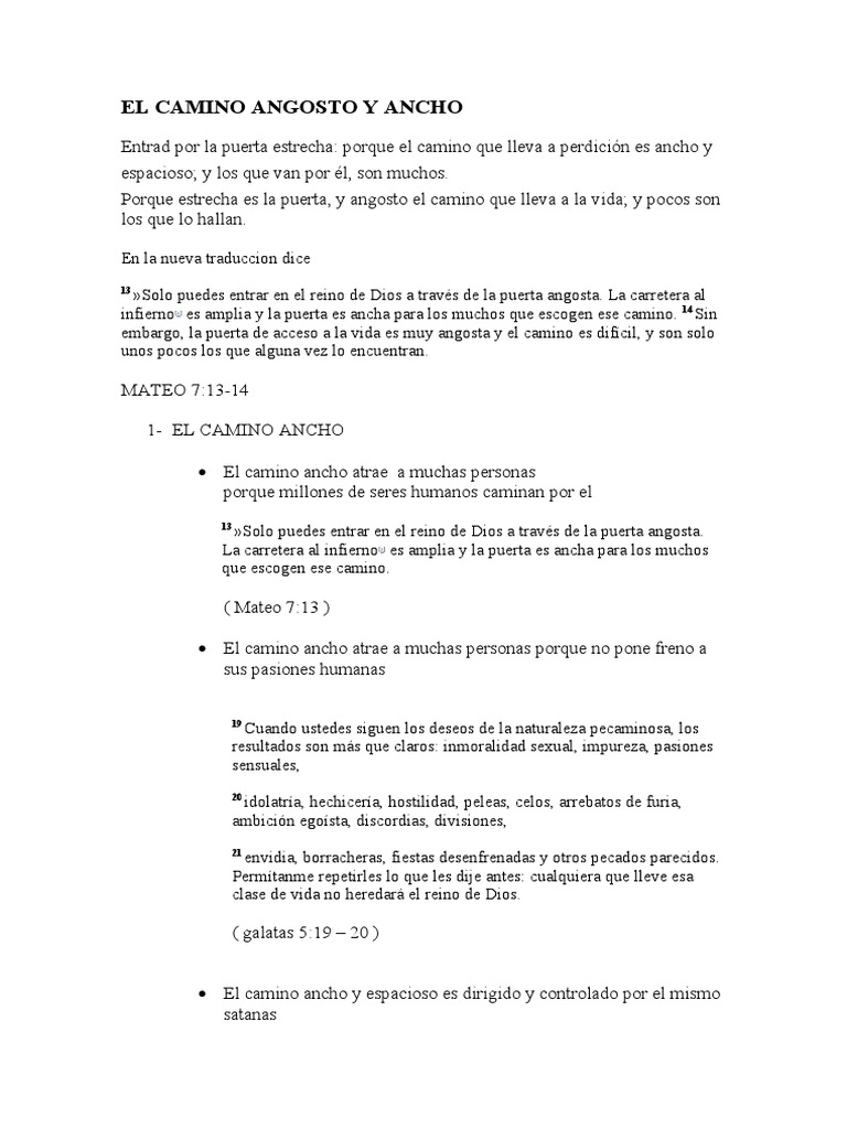 El camino ancho y el camino angosto: Dos caminos que conducen a ...