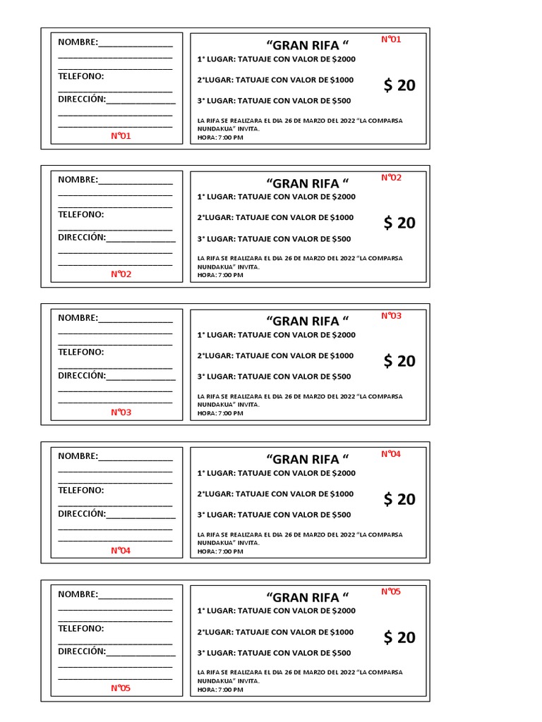 BOLETOS RIFA T 1 | PDF