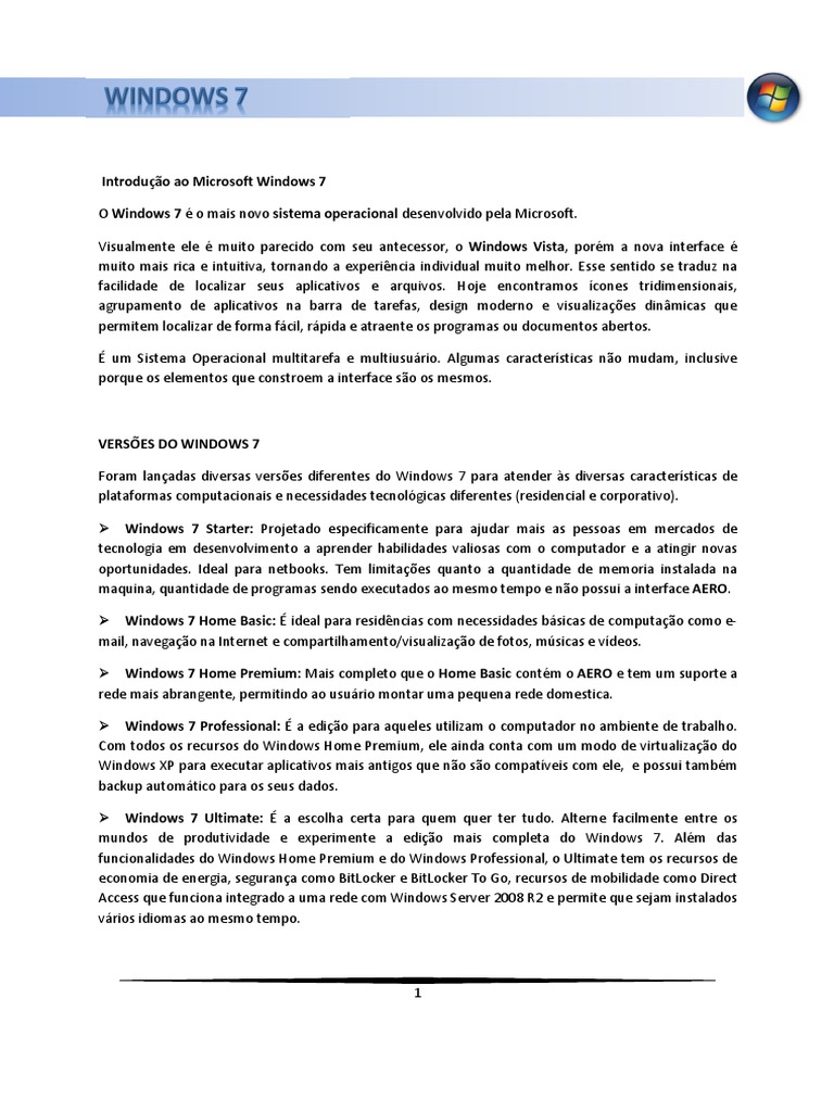 Apostila de Windows 7 | PDF | Janela (informática) | Microsoft Windows