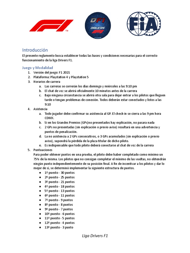 Drivers F1 Reglas v1.3 | Descargar gratis PDF | Formula Uno | Vehículo de motor