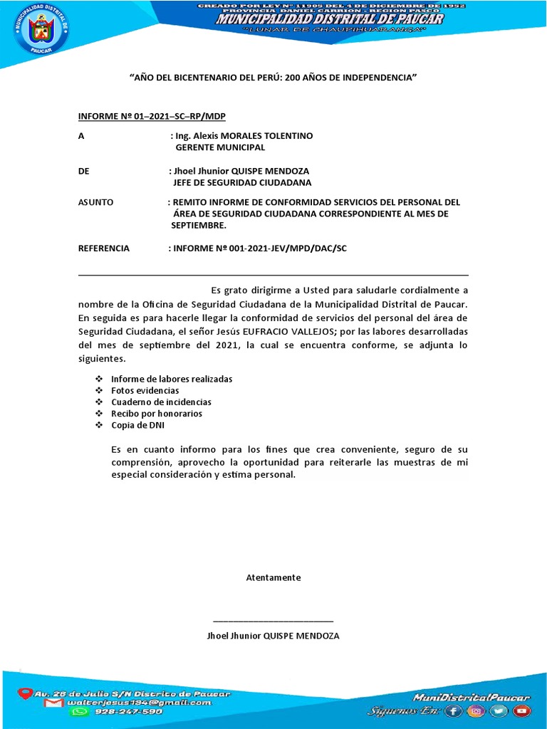 Informe de Conformidad | PDF