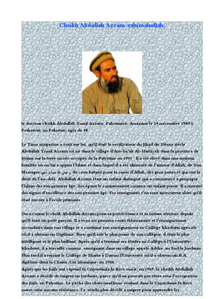 Biographie Cheikh Abdullah Azzam) | PDF | Djihad | Afghanistan
