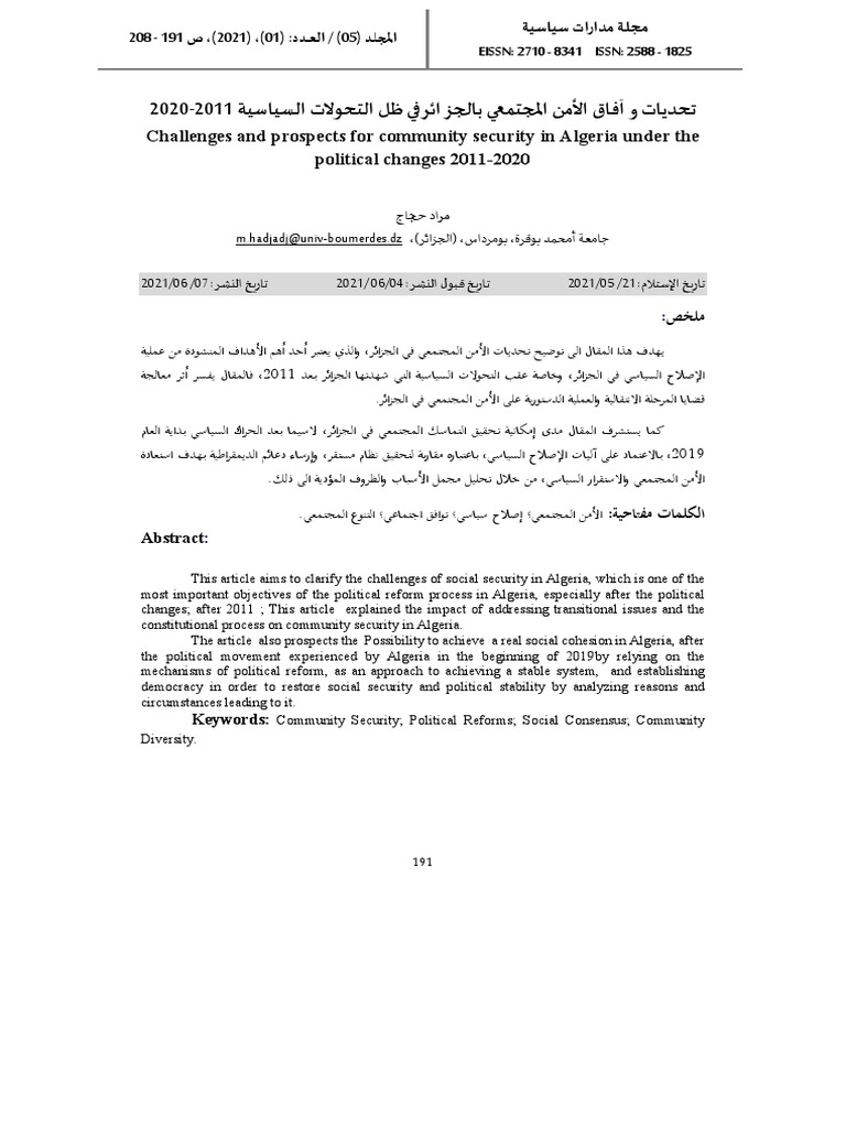 Algeria's Community Security Challenges 2011-2020 | PDF | International Standard Serial Number ...