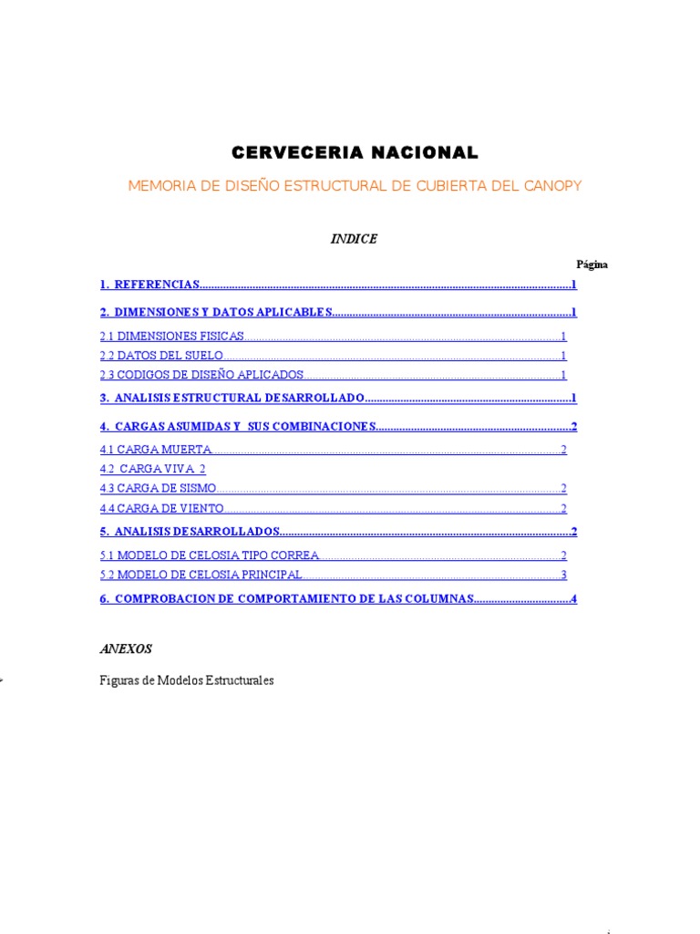 Memoria Diseño Estructural Cubierta Canopy | PDF | Braguero ...