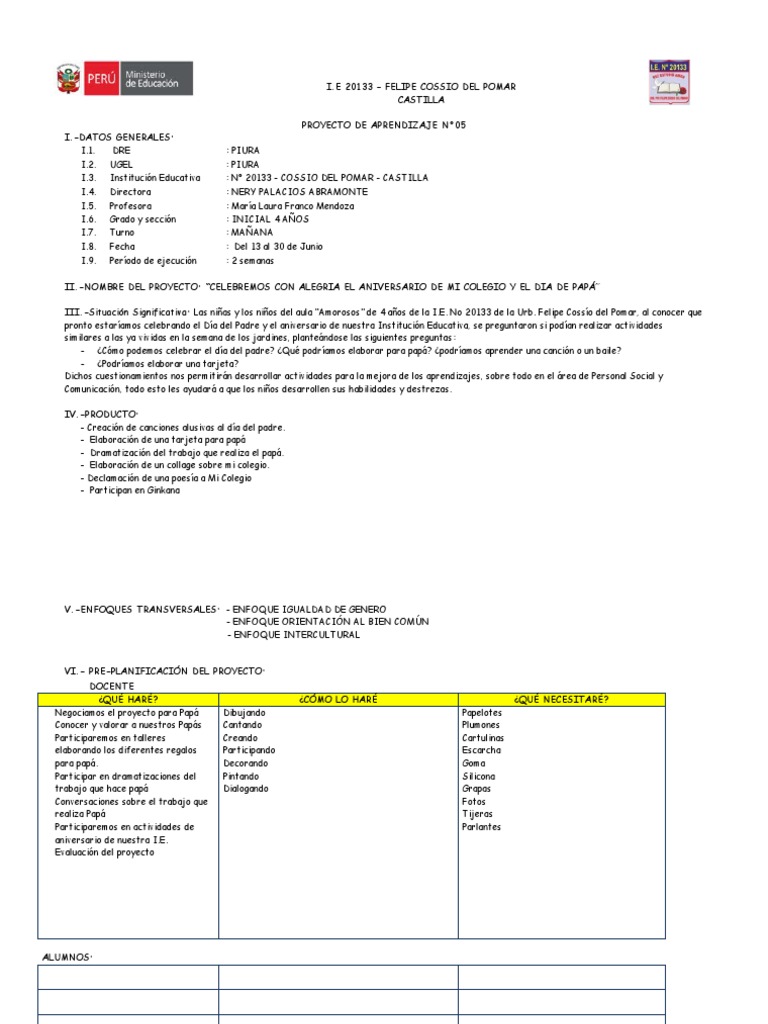 Proyecto # 05 Papá | PDF | Evaluación | Salón de clases