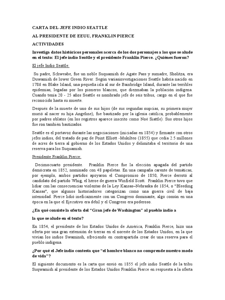 Carta de Seattle al Presidente Pierce | PDF | Los Estados Unidos