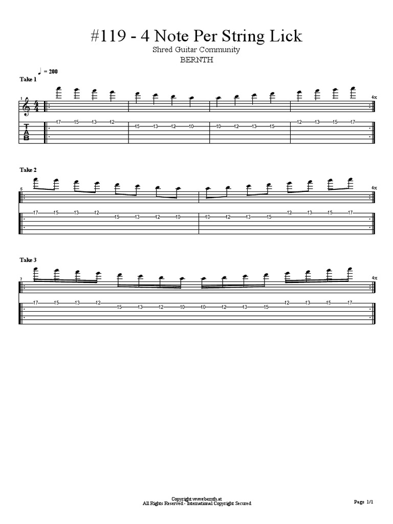 #119 - 4 Note Per String Lick | PDF | String Instruments | Musical ...