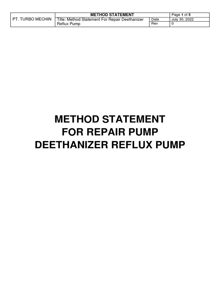 Method Statement For Repair Deethanizer Reflux Pump - Comments | PDF ...