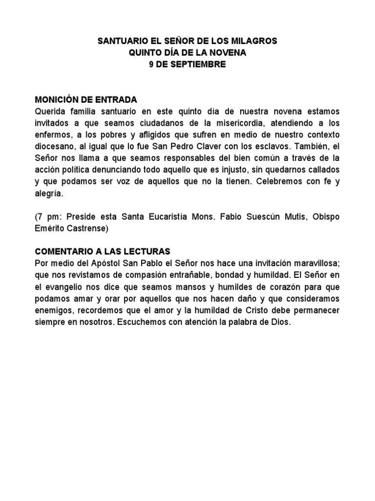 Moniciones Dia 5 | PDF | Misa (liturgia) | Amor