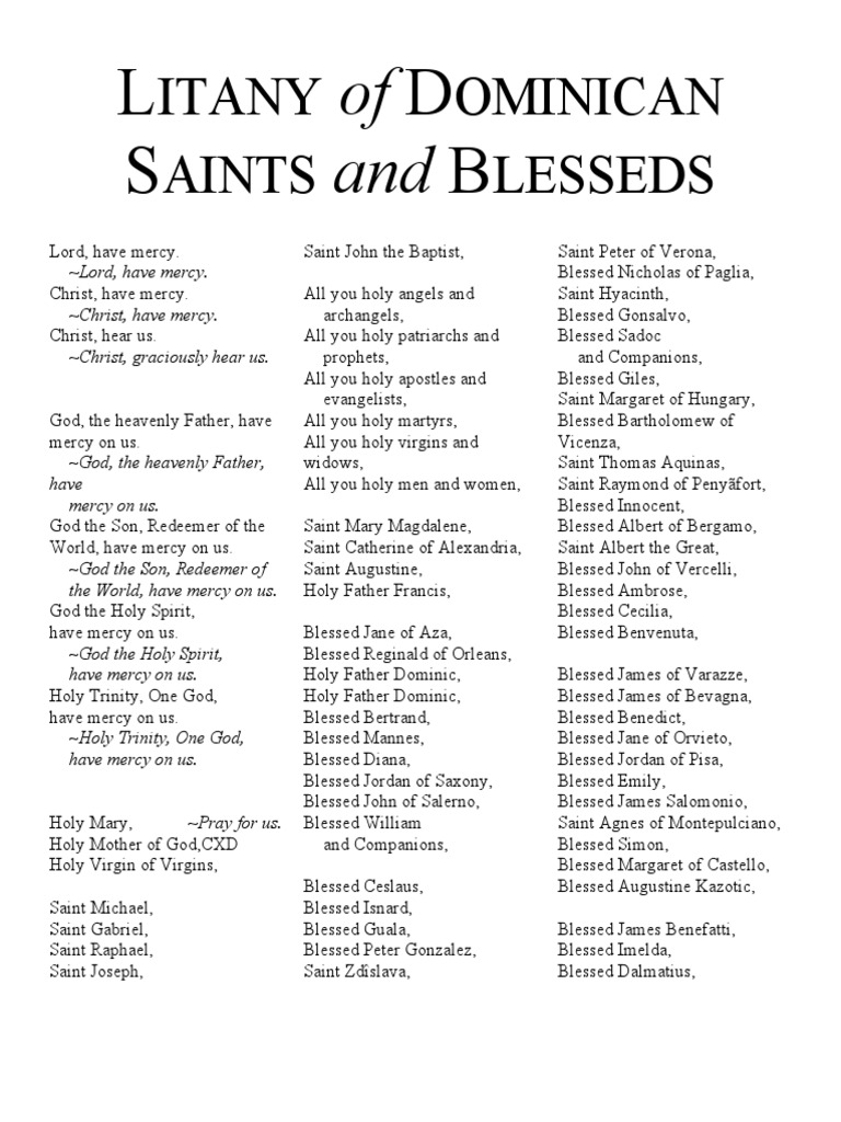Litany of Dominican Saints and Blesseds | PDF | Mercy | Jesus