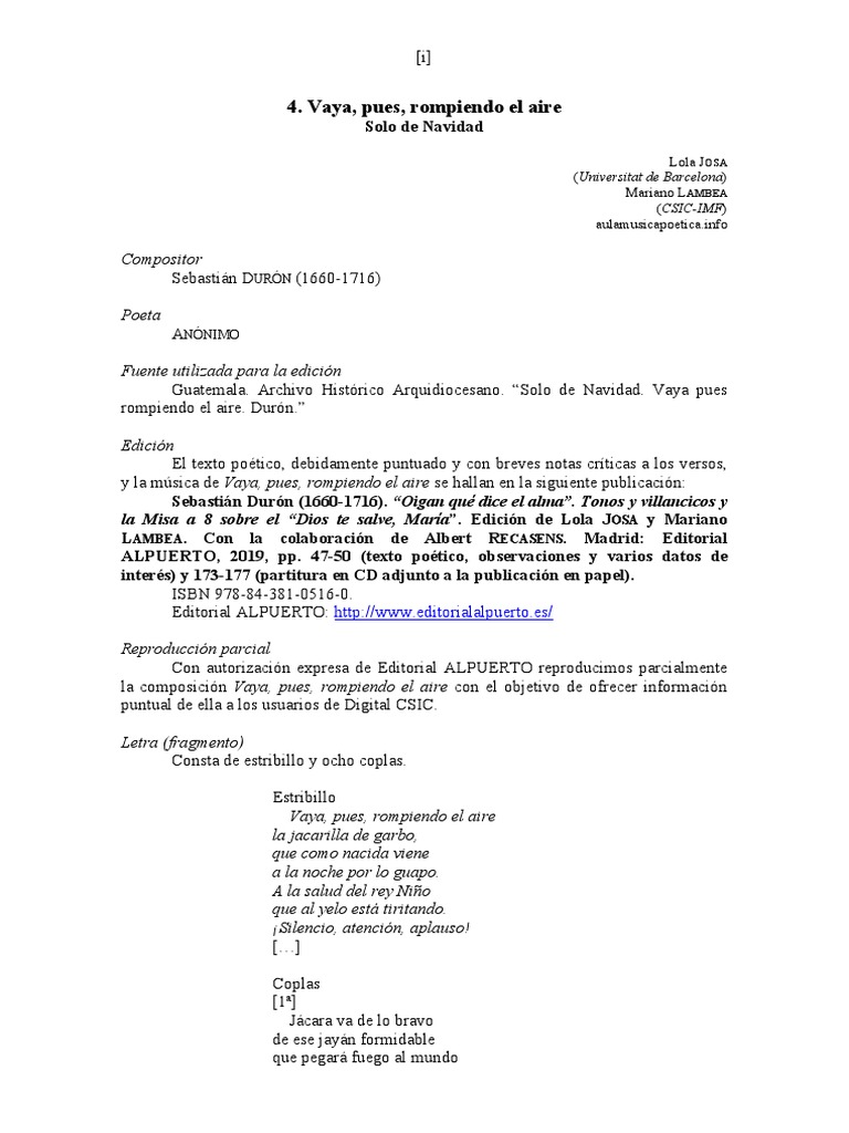 Vaya Pues Rompiendo El Aire Sebastián Durón | PDF