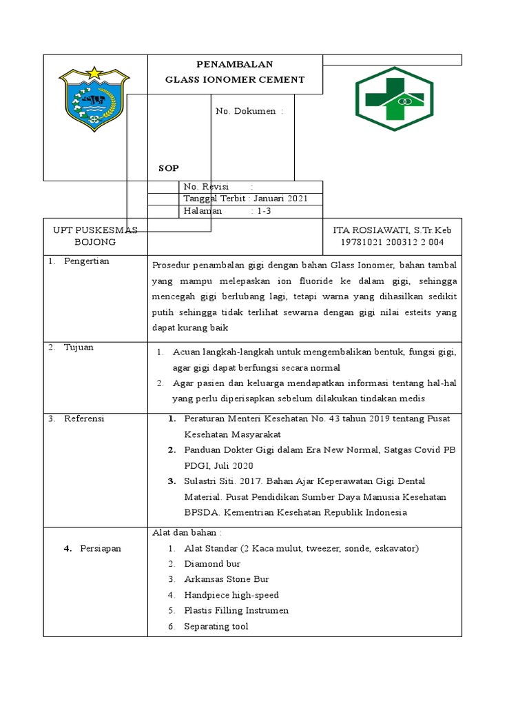 SOP Penambalan GIC | PDF | Griya & Taman | Sains & Matematika