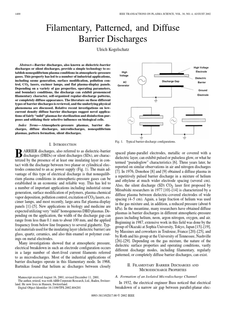2002 - Filamentary Patterned and Diffuse Barrier Discharges ...