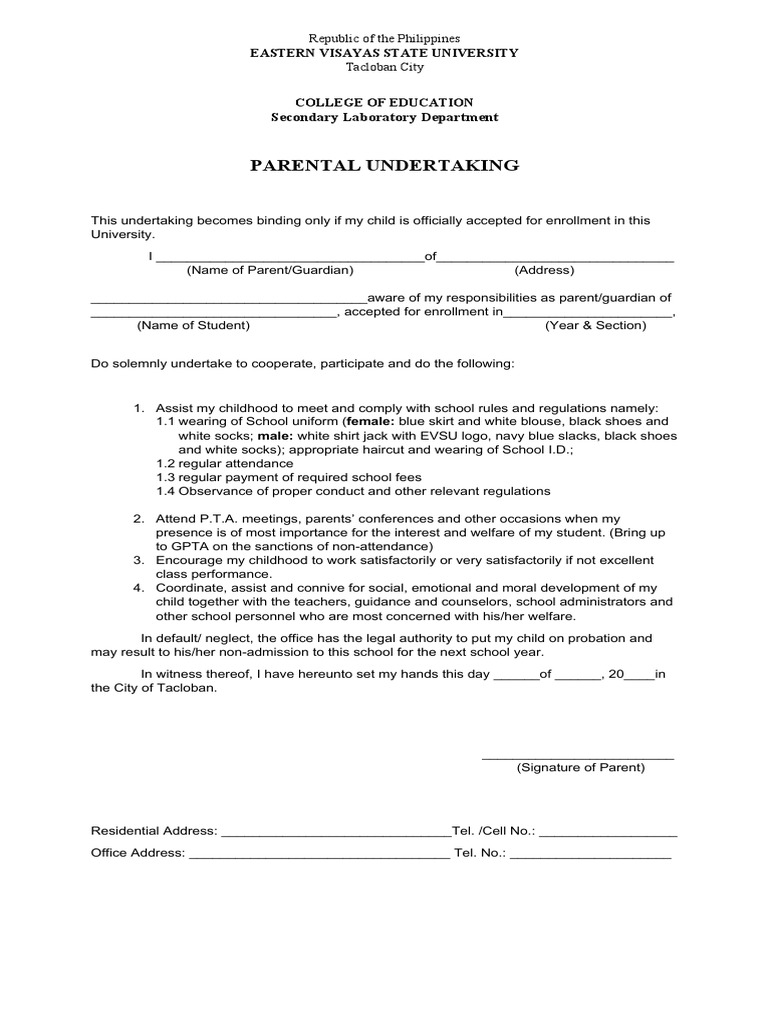 Parental Undertaking | PDF | Human Life Stages | Family