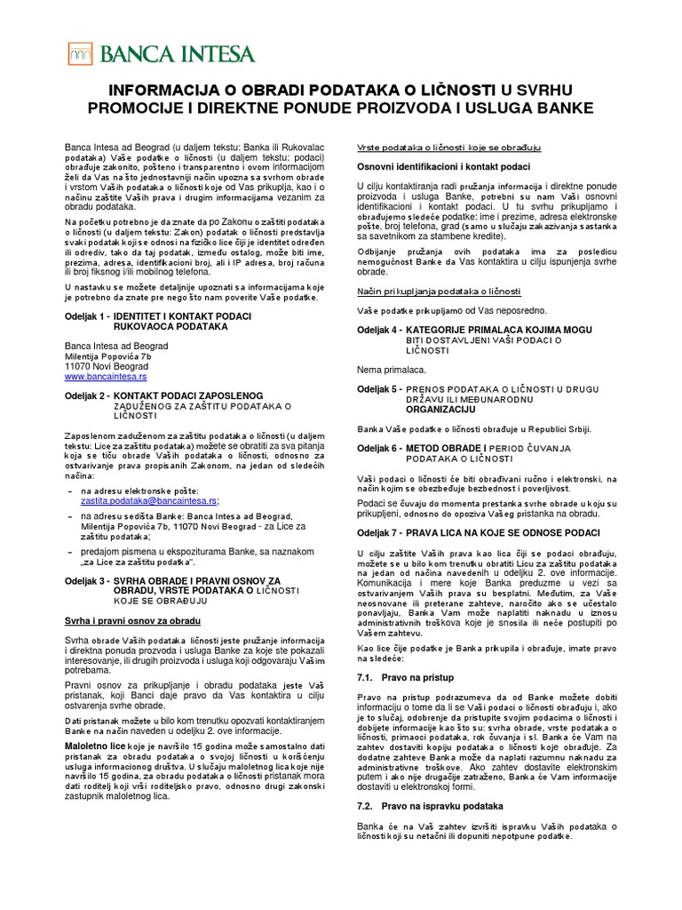 Informacija o Obradi Podataka o Licnosti | PDF