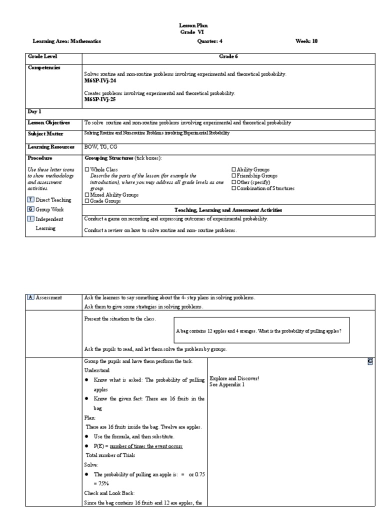 Math 6 Week 10 Q4 DLP | Download Free PDF | Mathematics | Learning