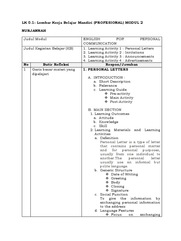 LK 0.1 PPG Bahasa Inggris | PDF | Learning | Grammatical Tense