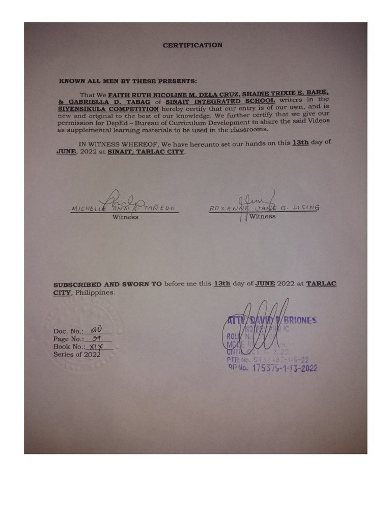 Certification - Siyensikula - Sinait Is | PDF