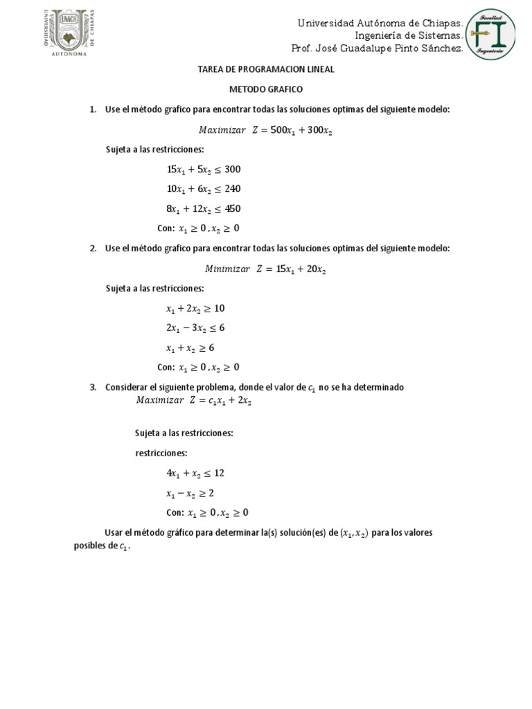 Tarea de Programacion Lineal (MG) | PDF | Programación lineal | Matemáticas Aplicadas