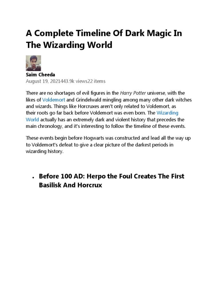 A Complete Timeline of Dark Magic in The Wizarding World | PDF ...