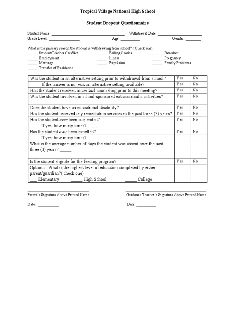 Drop - Out Survey Form | PDF