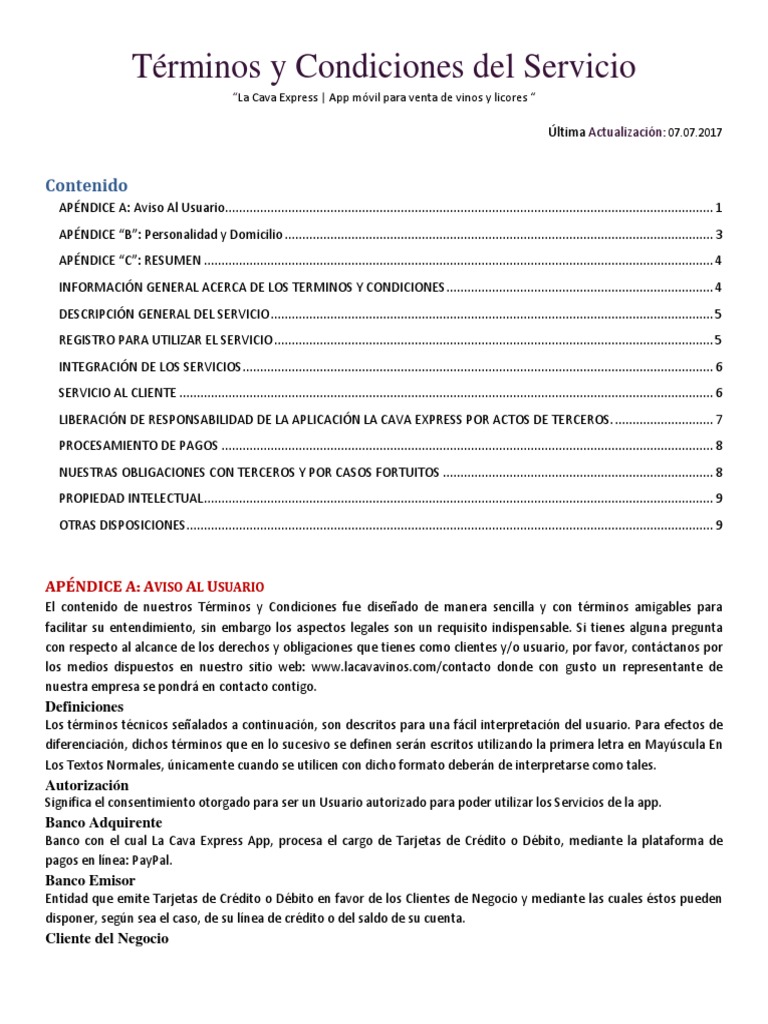 Términos y Condiciones de Servicio | PDF | Tarjeta de débito | Tarjeta de crédito