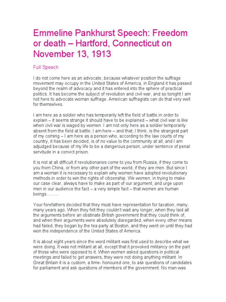 Emmeline Pankhurst Speech | PDF | Women's Suffrage | Emmeline Pankhurst