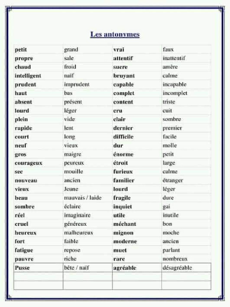 les antonymes | PDF